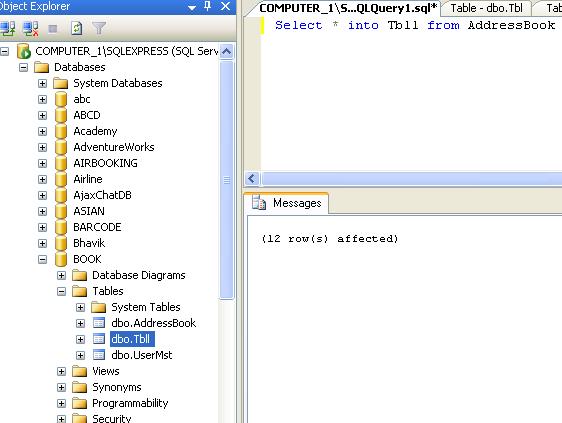 Copy New Table From An Existing Table In Sql Server 