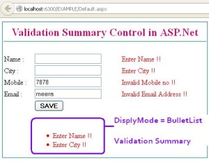 ValidationSummary Control in ASP.Net