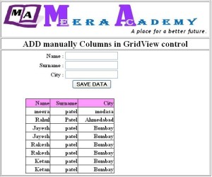 How to ADD manually Columns in GridView control in asp.net.