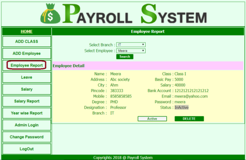Employee payroll management system asp.net project