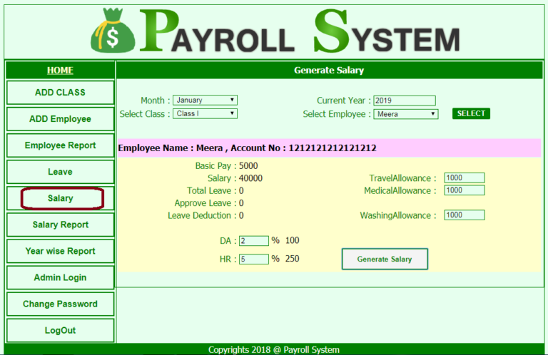Employee payroll management system asp.net project