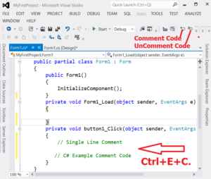 How to comment c# code in Windows Application