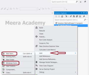 Adding new Windows Forms in C# Windows Application.