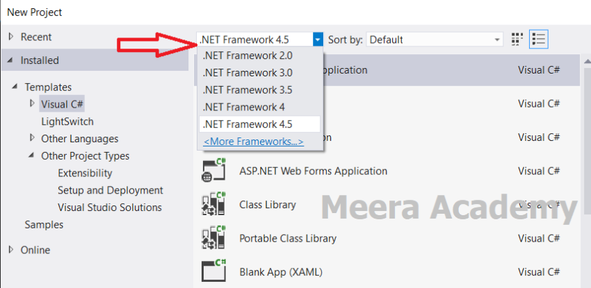 Set .net Framework in Windows Forms Application